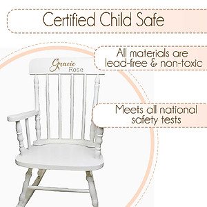 My Bambino Childrens Personalized Rocking Chair White Wood Engraved with Toddler Name