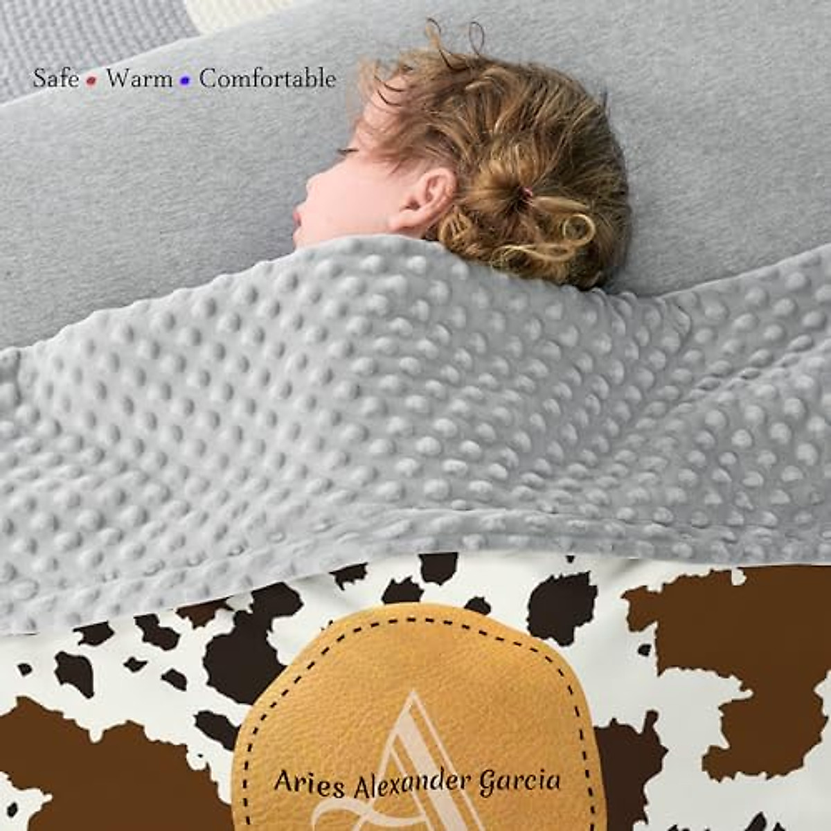 Ussunarts Personalized Baby Name Blanket - Custom Blankets with Name for Boys - Cow Print Blanket – Monogram Baby Name Blanket - Cow Nursery Decor - Cow Kids Bedding, Minky Black/Brown