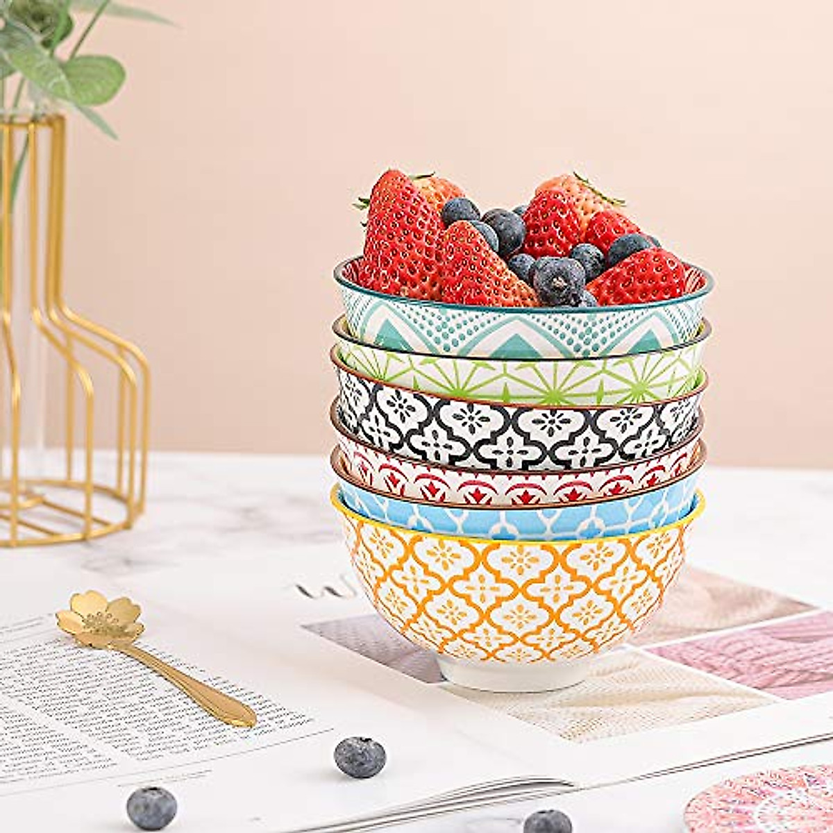 AHX Porcelain Dessert Bowls Cereal bowl - Ceramic Bowl Set of 6 - Colorful Small Bowls for Ice Cream | Soup | Cereal | Rice | Snack | Side Dish | Condiment Microwave and Dishwasher Safe -4.75 Inch