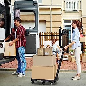 SOYO Folding Hand Truck, 500lbs Heavy Duty Dolly, Portable 6 Wheels Collapsible Luggage Cart with 2 Elastic Ropes for Moving, Travel, Shopping, House Office Use, Black