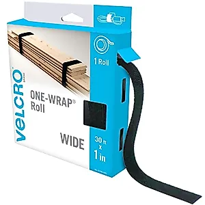 VELCRO Brand VEL-30768-AMS Wide Straps 1 in x 30 ft Roll | Cut to Length, Reusable Self-Gripping Tape | Bundle Poles, Wood, Pipes, Lumber, Garage Organization for Tool Handles Hoses, More | Black, 1in