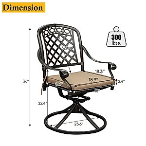 Sumshadow 6 Piece Cast Aluminum Outdoor Swivel Dining Chairs, All-Weather Patio Swivel Rocker Chair Sets with Cushion for Garden, Backyard, Poolside, Bistro