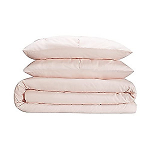 SERTA Simply Clean Ultra Soft 3 Piece Hypoallergenic Stain Resistant Pleated Duvet Cover Set, Full/Queen, Blush