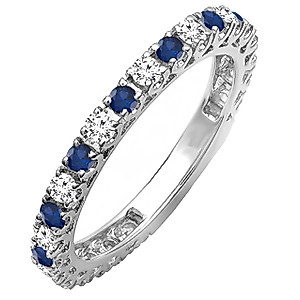 Dazzlingrock Collection 10K Blue Sapphire And White Diamond Eternity Sizeable Stackable Ring Wedding Band, White Gold, Size 7