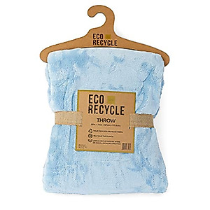 Eco Recycle Soft Royal Plush Oversized Throw Blanket, Made from 30% Recycled Fibers, 50"x70", Light Blue