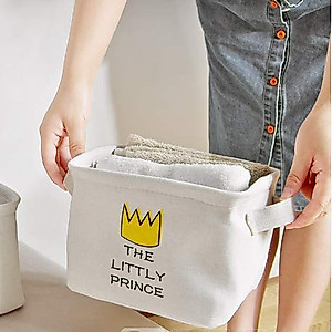 UJLN Mini Storage Bags Desktop Storage Bags Cotton Linen Storage Basket Foldable Storage Bins Family Organizer Box Decorative Bag 2Pcs (Bunting)