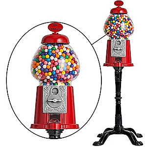 Gumball Machine - 15 Inch Candy Dispenser with Stand for Bubble Gumballs - Heavy Duty Red Metal with Large Acrylic ShatterProof Bowl - Easy Twist-Off Refill - Free or Coin Operated - by The Candery