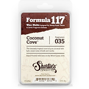 Shortie's Candle Company Coconut Cove Wax Melts - Formula 117-1 Highly Scented 3 Oz. Bar - Made with Natural Oils - Fruit & Berry Air Freshener Cubes Collection