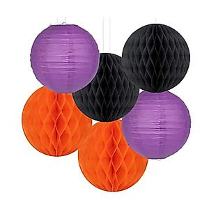 Black Orange Purple Halloween Party-Decorations - 14pcs Kits Paper Lanterns Fan,Tissue Flower Pom Poms Streamers,Honeycomb Balls,Graduation Birthday Wedding Baby Bridal Shower Decor Lasting Surprise