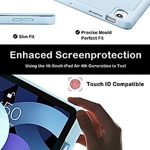 SIWENGDE for iPad Air 5th/4th Generation 2022/2020 10.9 Inch Case with Pencil Holder [Support iPad 2nd Pencil Charging and Touch ID], Trifold Stand Smart Cover with Soft TPU Back(Light Blue)