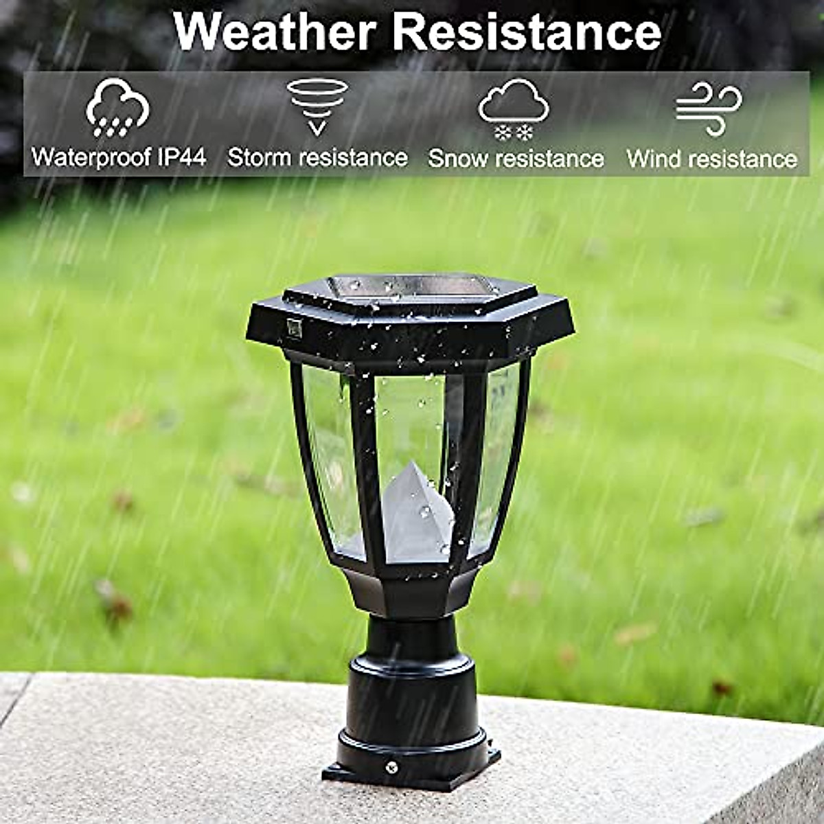 FUDESY LED Outdoor Solar Post Light, Waterproof Fence Post Lights Solar Powered, Plastic Black Solar Deck Post Lights for Garden Mount Landscape Yard Patio Pathway, Warm White, 3000K