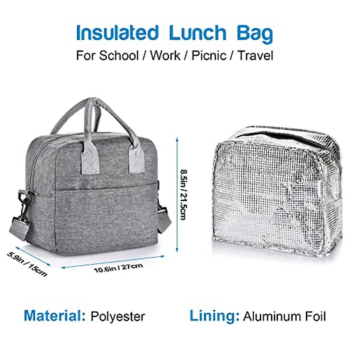Lunch Bag for Women, stocking stuffers,Insulated Lunch Box Bag for Men,lunch bag with shoulder strap, Lunch Tote Bag for Women,Thermos lunch bag，Simple modern lunch bag，cooler lunch bag(Grey)