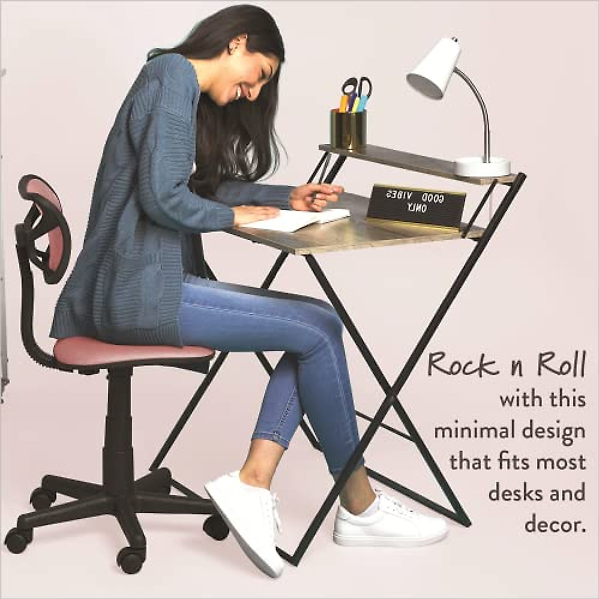 Urban Shop Swivel Mesh Desk Chair, Blush 21D x 21W x 34H in