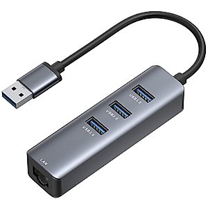 USB to Ethernet Adapter, cakitte RJ45 10/100/1000 Gigabit Ethernet Network Adapter with 3-Port USB 3.0, Compatible for MacBook pro/air, Hp/Dell/Surface pro and Other USB-A Laptop