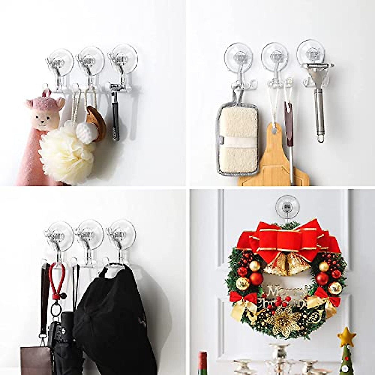 Teletrogy Large Suction Cup Hooks Shower Razor Holder - 2 Pack Heavy Duty Reusable Vacuum Shower Hook, Damage Free Wall Hooks for Bathroom Kitchen Towel Loofah Sponge Key Shaver Bathrobe Wreath