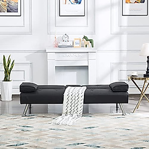 Modern Faux Leather Futon Sofa Loveseat Convertible Sleeper Couch Bed Daybed, Folding Recliner with 2 Cup Holders,Removable Soft Pillow-Top Armrest,3 Angles for Living Room Furniture Sets