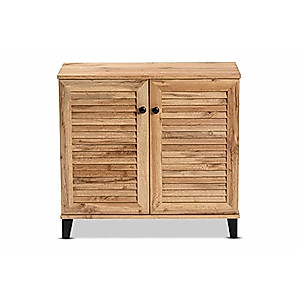 Baxton Studio Coolidge Modern and Contemporary Oak Brown Finished Wood 2-Door Shoe Storage Cabinet