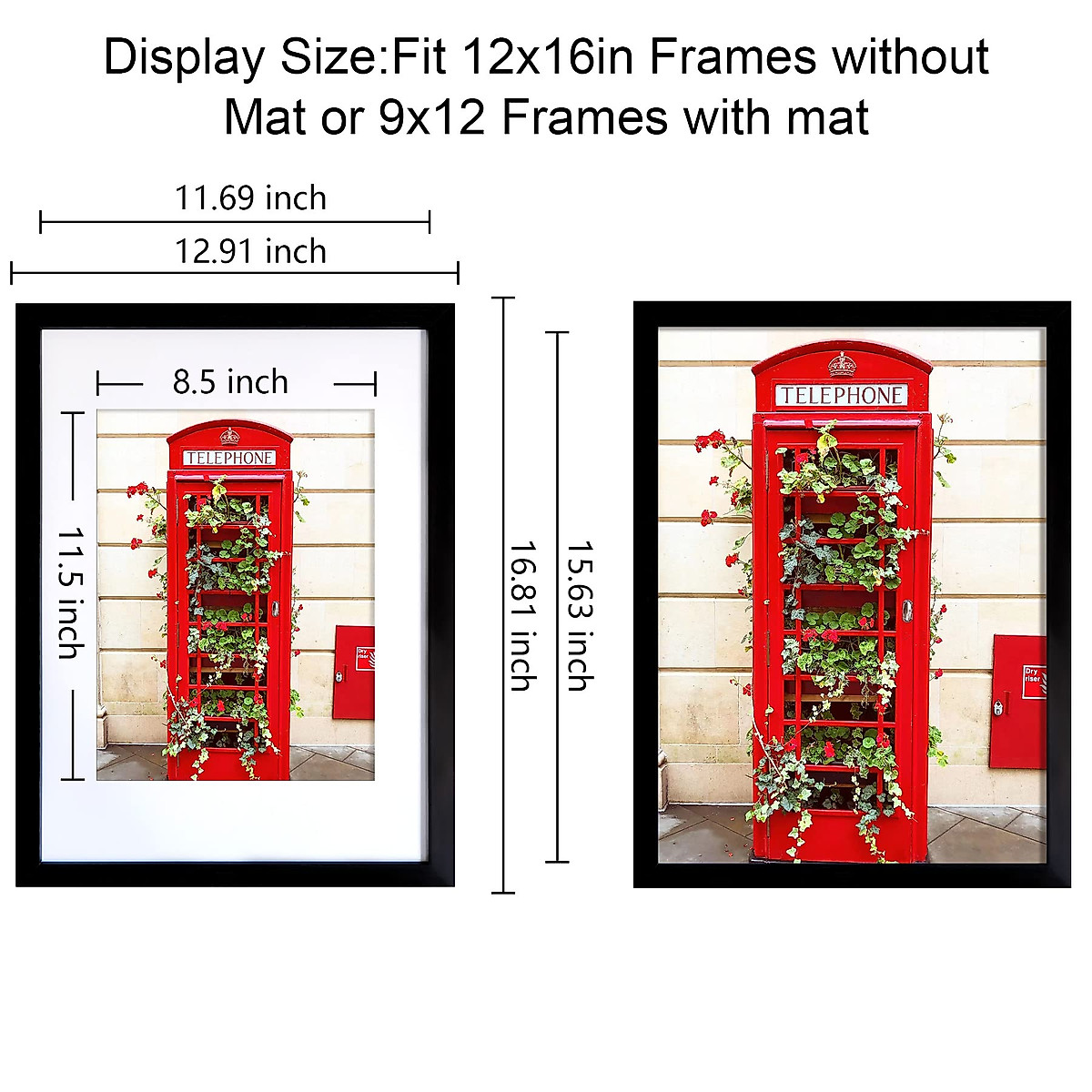 SESEAT 12x16 Picture Frame, Black Poster Frames Display 9x12 with Mat or 12x16 without Mat, 1 Pack