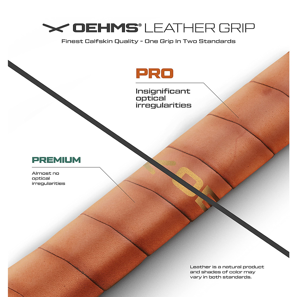 OEHMS Pro Leather Tennis Grip | Brown | Adhesive Replacement Grip | Made in Germany