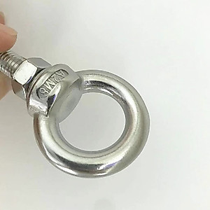 AIVOOF Stainless Steel Eye Bolts, 2 Pack M8 Shoulder Eye Bolt 3.15" Heavy Duty EyeBolts Screws in Eye Hooks with Washer and Nuts for Lifting Ring Eyebolt Thread Length 80mm