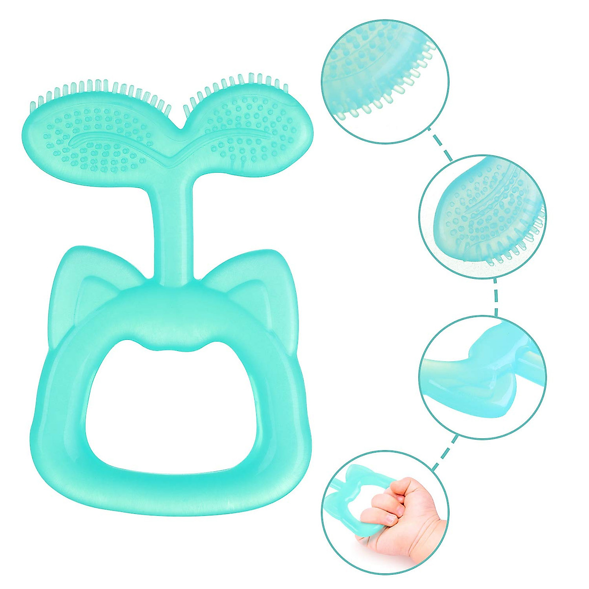 BumbleBee Baby Teething Toys Silicone Teethers with Bristles for Cleaning Babies’ Teeth and Gums, Helpful to Teething Pain, Jelly Blue and Green