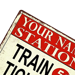 Your Name Custom Train Station Tickets 5 Cent Man Cave Metal Sign 8"x12" Made in USA