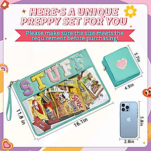 BAGMIND Large Chenille Letter Bag, 2 PCS Preppy Stuff Clear Bag, PU Waterproof Snack Makeup Sunscreen Bag Travel Cosmetic Pouch, Gift for Women Girls