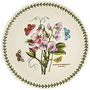 Portmeirion Botanic Garden Footed Cake Plate with Server | 10 Inch Cake Plate with Sweet Pea Motif | Made from Porcelain | Dishwasher and Microwave Safe