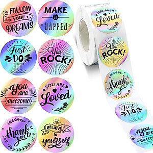 Zonon 500 Pcs Motivational Positive Affirmation Stickers Good Luck Inspirational Quote Stickers Roll Laser Encouraging Inspiring Labels Holographic Decal for Kids Adults Book Envelopes, 1.5 Inch