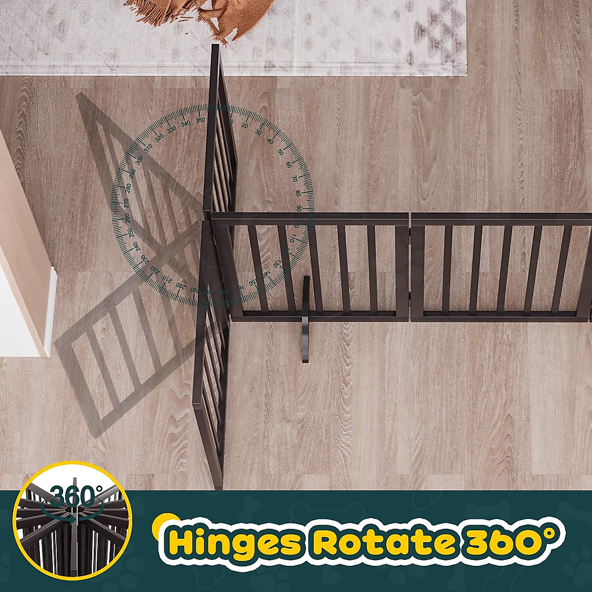 Semiocthome Freestanding Dog Gates for The House, Doorways, Stairs with 2PCS Support Feet, Foldable 4-Panel Pet Gates for Dogs, 24"(H) Extra Wide Doggy Fence for Inside Expands Up to 74"(W)- Brown