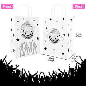 36 Pcs Disco Ball Gift Bags Disco Party Disposable Gift Bag 70s Disco Party Supplies for Candy Goodies Gifts, Disco Paper Bags with Handles for Wedding Bachelorette Party Decoration (White)
