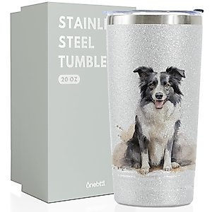 Onebttl Border Collie Gifts for Women/Men, Unique 20oz Border Collie Glitter Tumbler with Lid and Straw, Border Collie Gifts for Birthday, Christmas