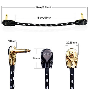 MIMIDI Guitar Patch Cables, 6 inch Tweed Flat Low Profile Pedal Cable 3-Pack, Low Noise 1/4 Inch Pancake Pedal Patch Cable for Instrument Effects and Pedal Boards (3 Pack Blackwhite)