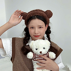 Plush Headband, Cute Hair Accessories, Elastic Hair Turban, Bear Ears Headband, Wash Face Hairband, Cartoon Makeup Headwear(Pink)