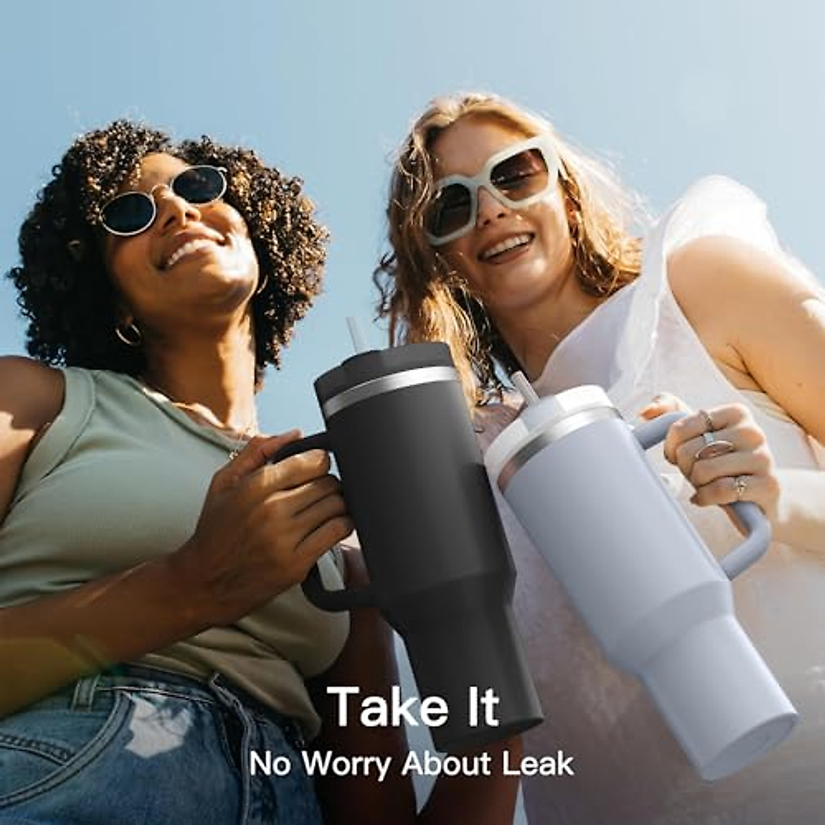 Bailkind 40oz 1180ml Tumbler With Straw and Lid X2, Spill-Proof Double Wall Stainless Steel Vacuum Insulated Cup Travel Flask Mug With Handle for Water, Iced/Hot Tea or Coffee