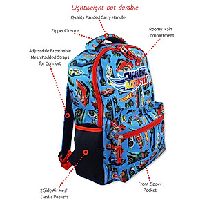 Hot Wheels Race Car Boys 16 Inch School Backpack (One Size, Blue)