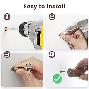 HEIOE Wood Wall Hooks - 4 Pack Natural Wooden Hooks Decorative - Rustic Coat Hook Wall Mounted - Minimalist Hat Rack - Handmade Wall Hooks for Hanging Coats (Black Walnut),Dark Brown