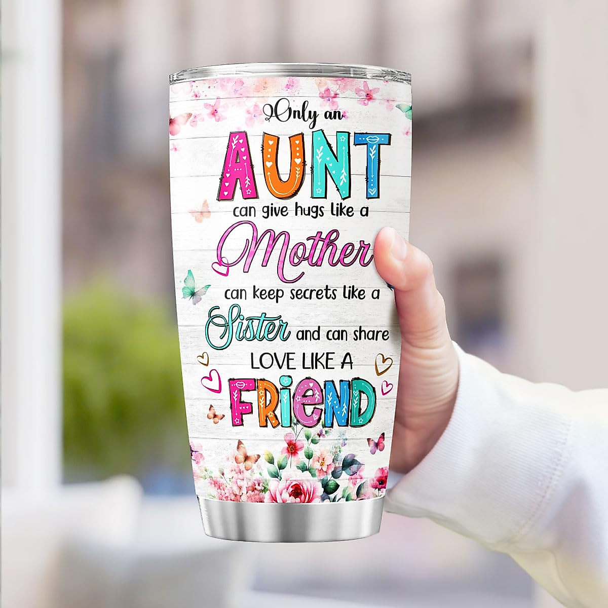 JENOIS Auntie, Aunt Gifts, Tumbler 20 Oz With Lid And Straw, Best Aunt Like Mother