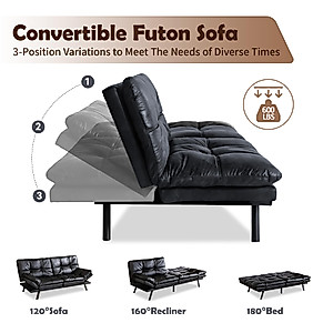 Cozysnooze Futon Sofa Bed,Convertible Sofa Couch Memory Foam Futon Modern Couch Bed Sofa Sleeper Love Seat Daybed Sofa for Living Spaces,Apartment,Adjustable Backrest Armrests,71'' Black