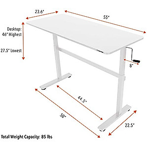 Stand Steady Tranzendesk 55 Inch Standing Desk | Easy Crank Height Adjustable Sit to Stand Workstation | Modern Ergonomic Desk Supports 3 Monitors | Perfect for Home & Office (55"/ White)