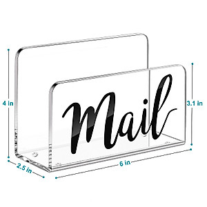 KTRIO Mail Holder Mail Organizer Countertop Acrylic Mail Sorter, Print Mail Script Letter Holder for Desk Envelope Holder Letter Organizer for Home Office School, Bill Filling Paper Document