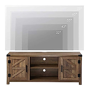 WAMPAT Farmhouse Barn Door TV Stand for TVs Up to 65" Modern Wood Console Entertainment Center Storage Cabinet Table Living Room with Adjustable Shelves
