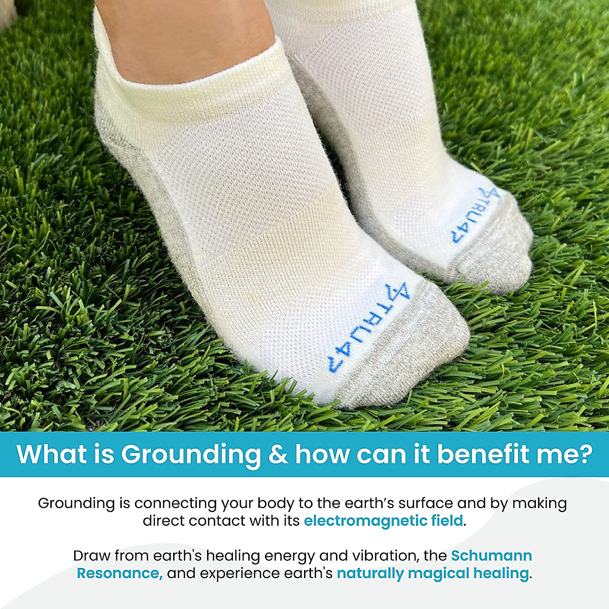 TRU47 Grounding & Earthing Products | No Show Grounding Socks | Silver Infused Socks | Breathable Socks Made With 99.99% Pure Silver Thread and Merino Wool (XL, No Show)