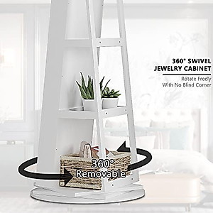 Lvifur 360° Rotating Jewelry Armoire 6 LEDS, Full Length Mirror Large Capacity Jewelry Organizer Armoire, Lockable Floor Standing Mirror for Bedroom, Cloakroom