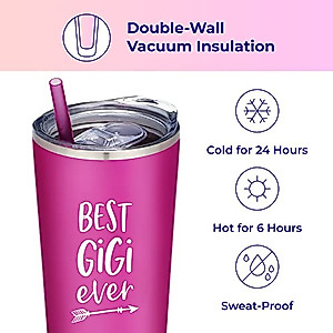 Best Gigi Ever Stainless Steel Tumbler with Lid and Straw - Vacuum Insulated Travel Tumbler Cup - Gigi Gift for Happy Birthday - New Gigi Stocking Stuffers - World's Best Gigi - Gigi Grandma Tumbler