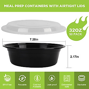 WGCC Meal Prep Containers with Lids - 50Pack 32OZ Meal Prep Bowls, Disposable Food Prep Containers, Round To Go Containers with Lids, BPA-Free, Freezer & Dishwasher Safe