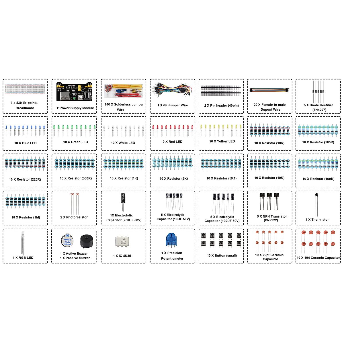 Diitao Electronic Breadboard Component,Electronic Fun Kit with 830 Tie Point Breadboard,Bundle,Power Supply,Jumper Wires,Resistors,LED for Arduino for Raspberry Pi