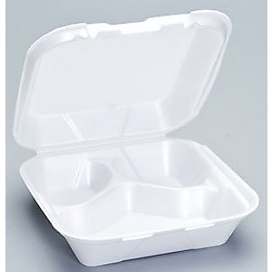 GEN-PAK CORP. Snap It Foam Container, 3-Comp, 8 1/4 X 8 X 3, White, 100/bag, 2 Bags/Carton
