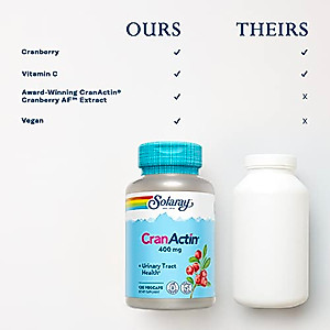 SOLARAY CranActin Cranberry Extract 400mg, Concentrated Cranberry Supplement for Urinary Tract Health & Bladder Support, with Vitamin C for Immune Support, Vegan (120 CT)