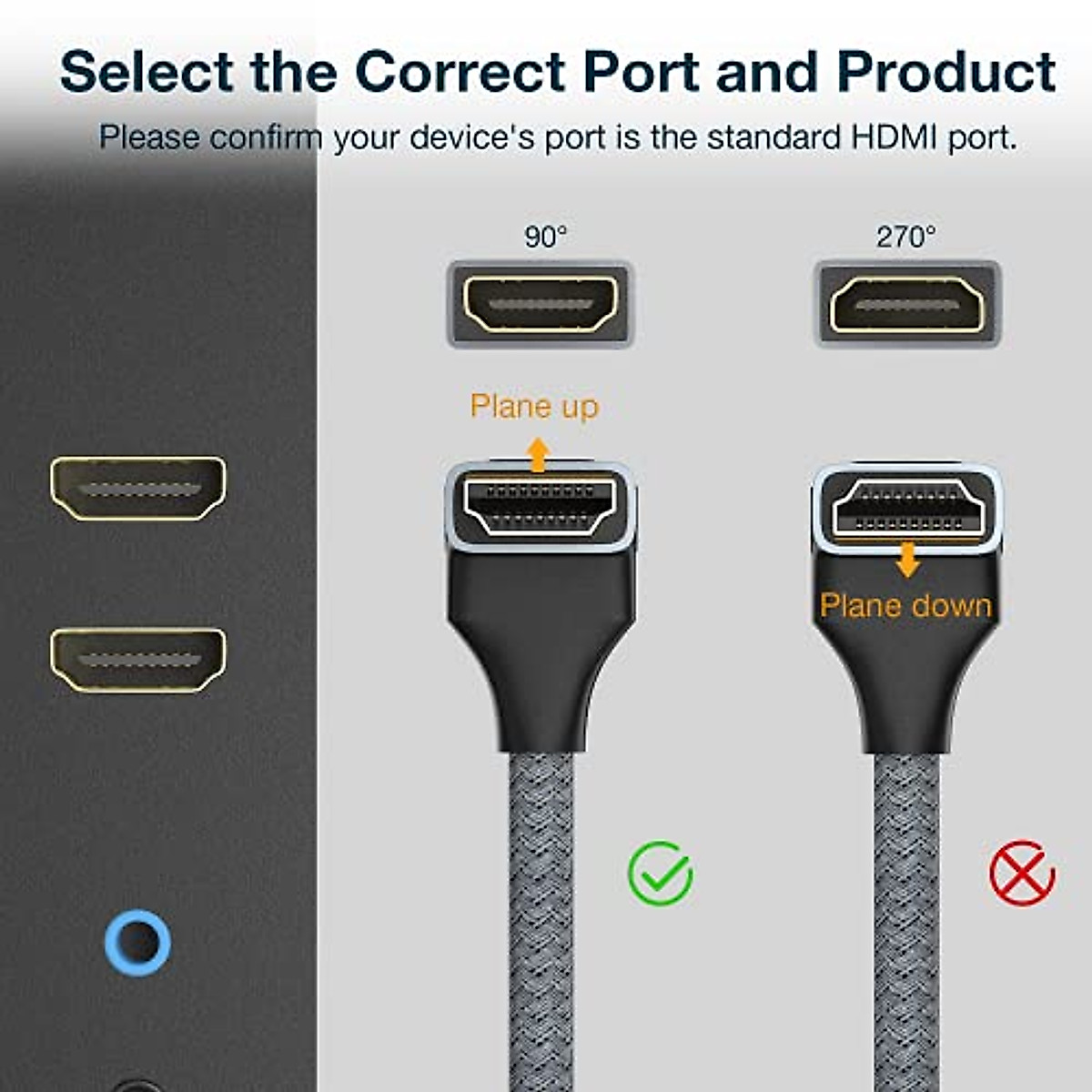 ULT-WIIQ 90 Degree HDMI Extension Cable, 4K HDMI Male to Female Nylon Braided Right Angle Extender Cable, Support 4K@60Hz, 3D, HDCP 2.2 & HDR for HDTV, PS5, PS4, Xbox One, Blu-ray Player, 1FT